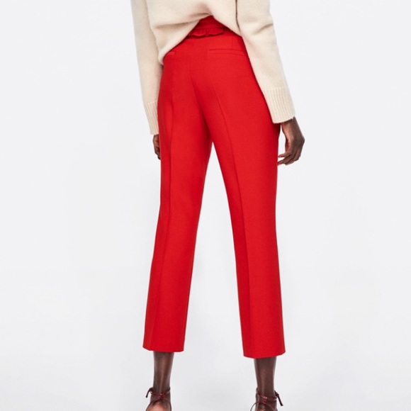Zara | Pants & Jumpsuits | Zara Red Ruffled Waist Pants | Poshmark